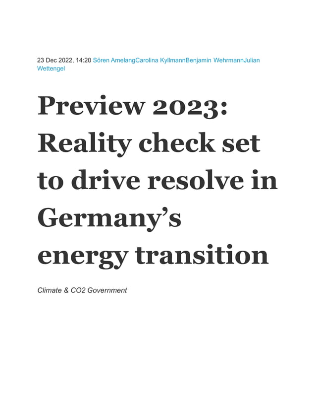 Clean Energy Wire: Preview 2023 - Reality check set to drive resolve in ...