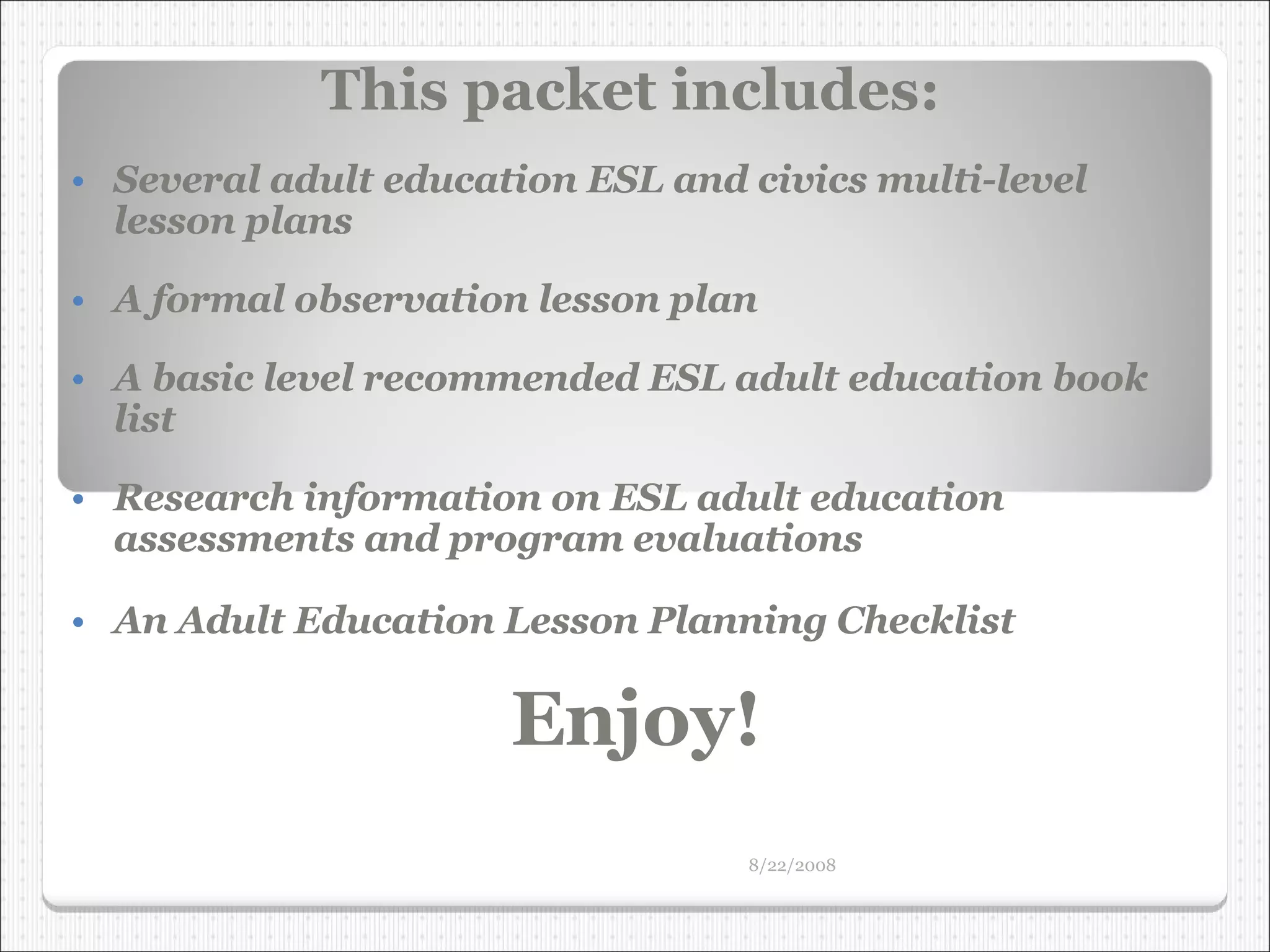 Preview Adult Education Lesson Plans 822 Final | PPT