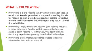 READING DEVELOPMENT PREVIEWING COLLEGE LEVEL | PPTX