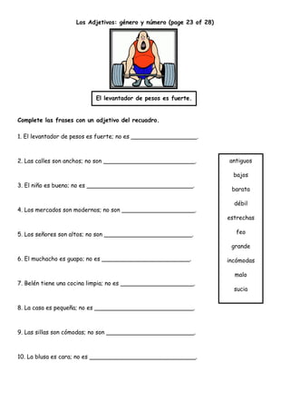 Preview of Los Adjetivos: género y número | PDF