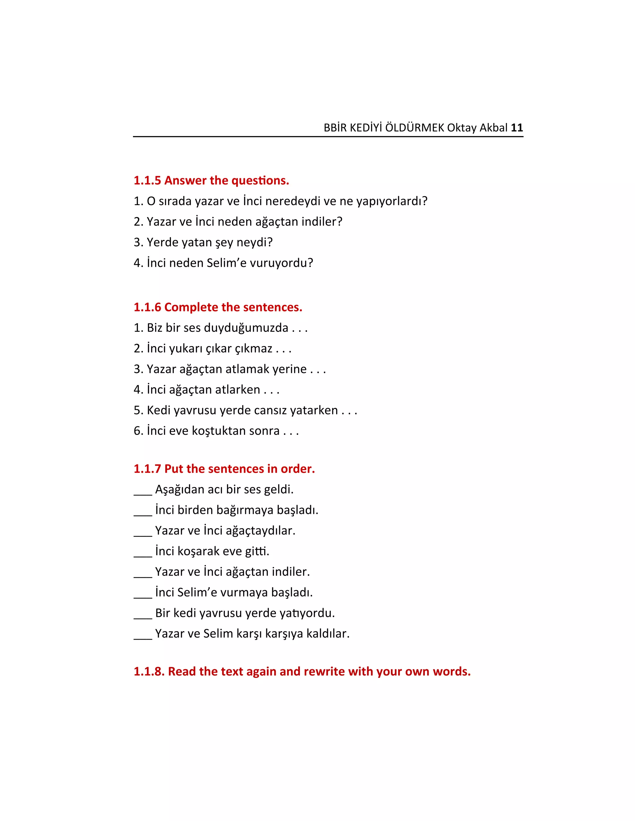 Turkish Reading Books - Turkish Short Stories 1 (Pre-intermediate) | PDF