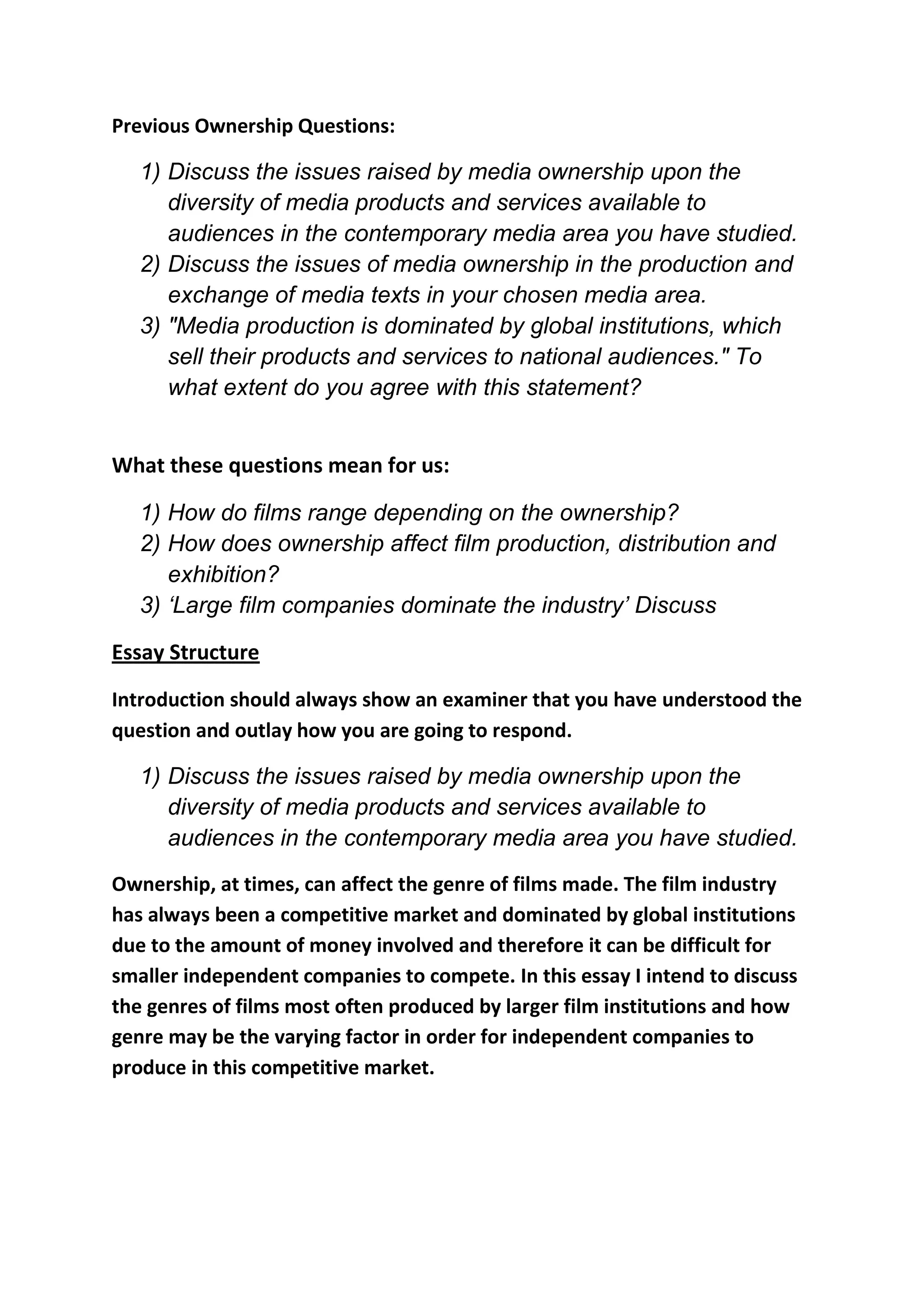Previous ownership questions and writing frame | DOCX
