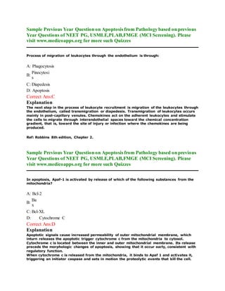 Previous year question on apoptosis based on neet pg, usmle, plab and ...