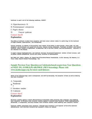 Previous year question on calcitonin based on neet pg, usmle, plab and ...