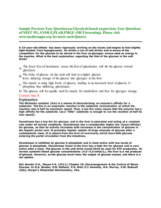 Previous year question on glycolysis based on neet pg, usmle, plab and ...