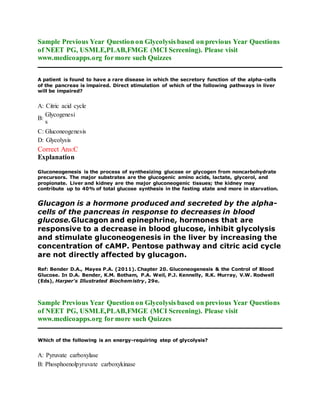 Previous year question on glycolysis based on neet pg, usmle, plab and ...