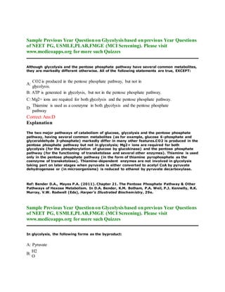 Previous year question on glycolysis based on neet pg, usmle, plab and ...
