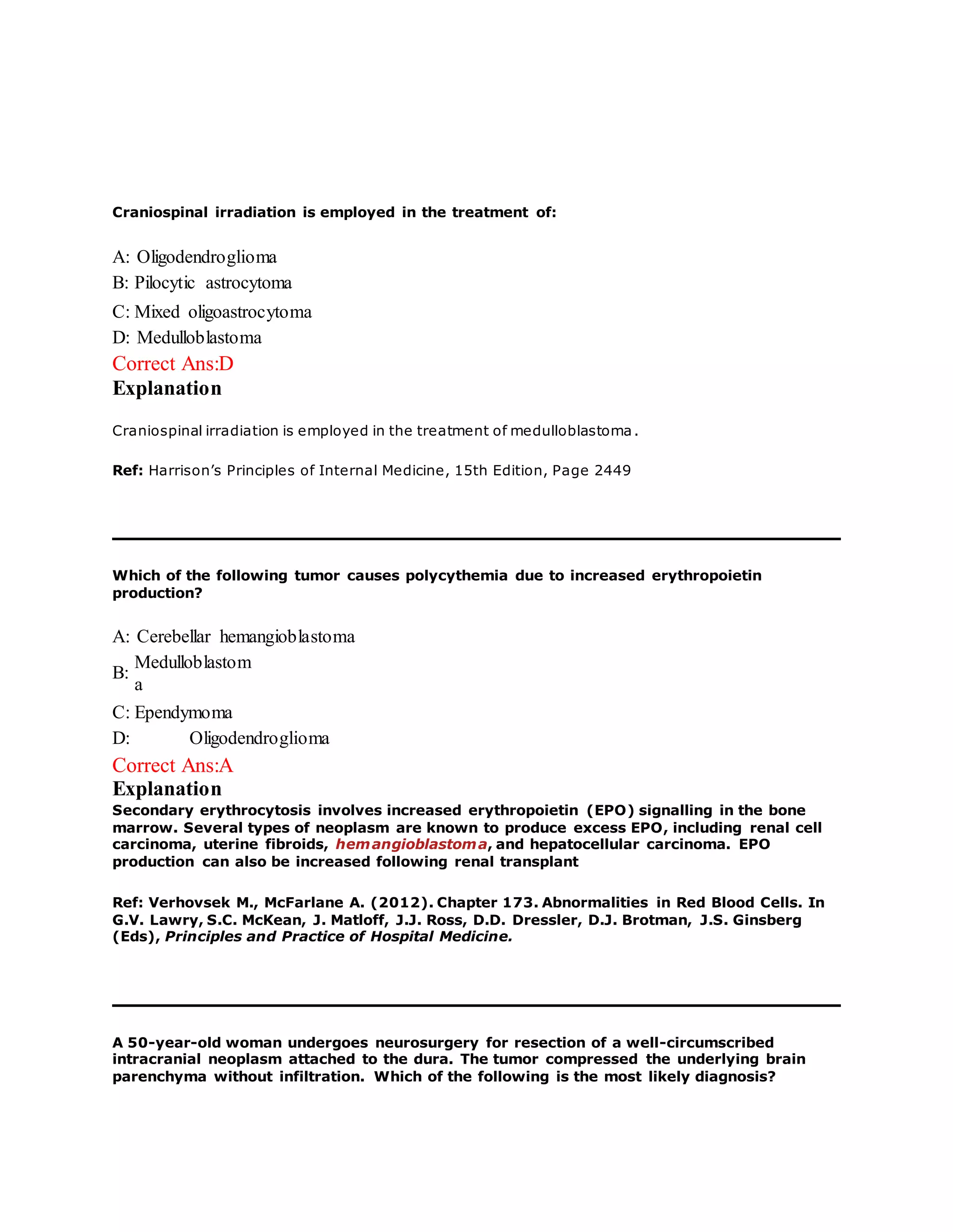 Previous year question on medulloblastoma based on neet pg, usmle, plab ...