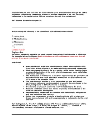Previous year question on medulloblastoma based on neet pg, usmle, plab ...