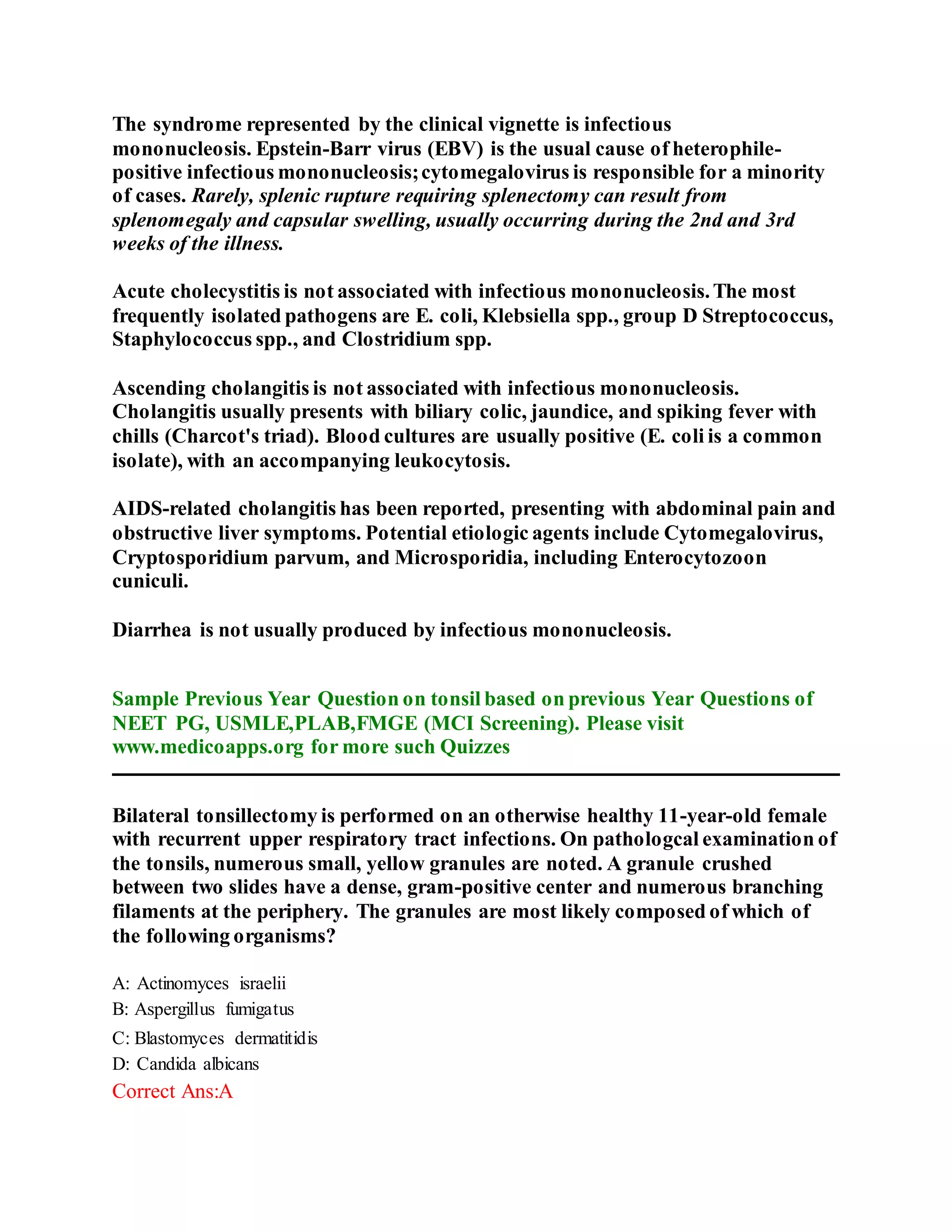 Previous year question on tonsils based on neet pg, usmle, plab and ...