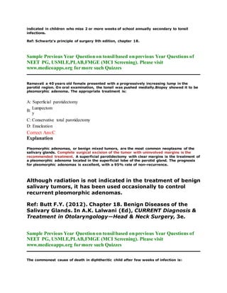 Previous year question on tonsils based on neet pg, usmle, plab and ...