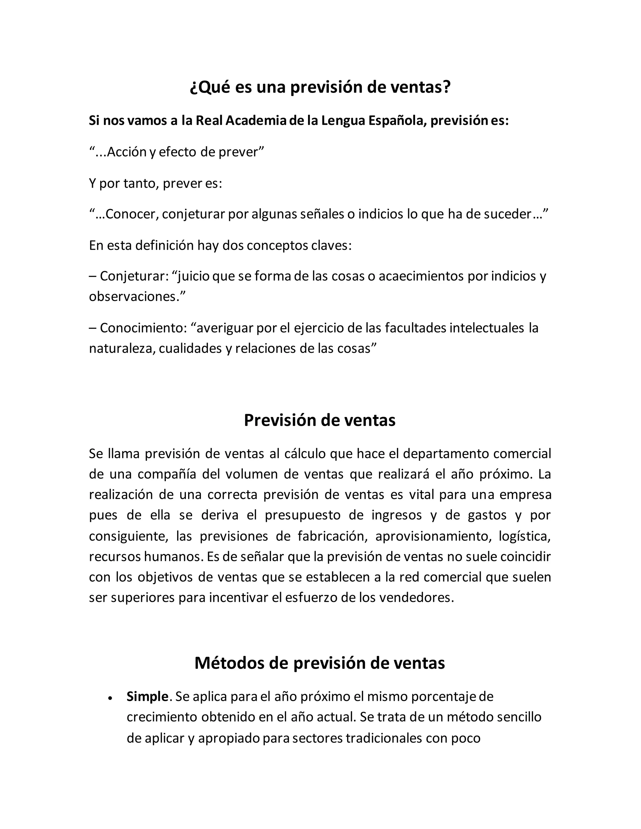 Previsión de Ventas | PDF