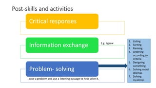 Pre, while and post listening skills and activities | PPTX