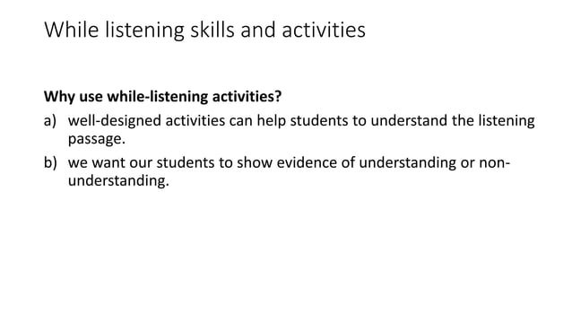Pre, while and post listening skills and activities | PPTX