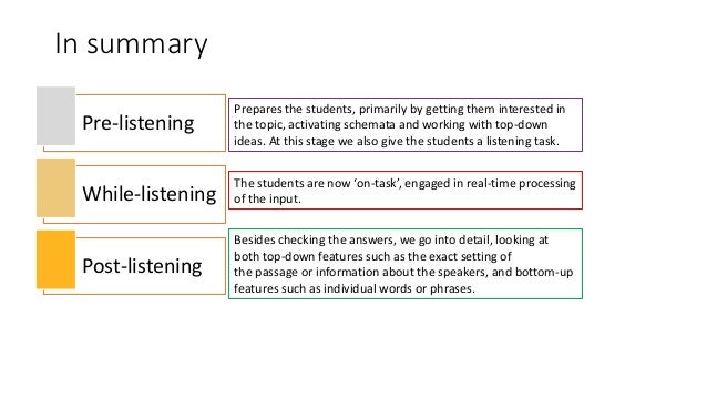 Pre, while and post listening skills and activities