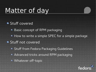 RPM packaging @OSCAL2014 | PDF