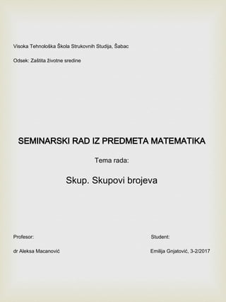 Skupovi. Skupovi brojeva | PPT