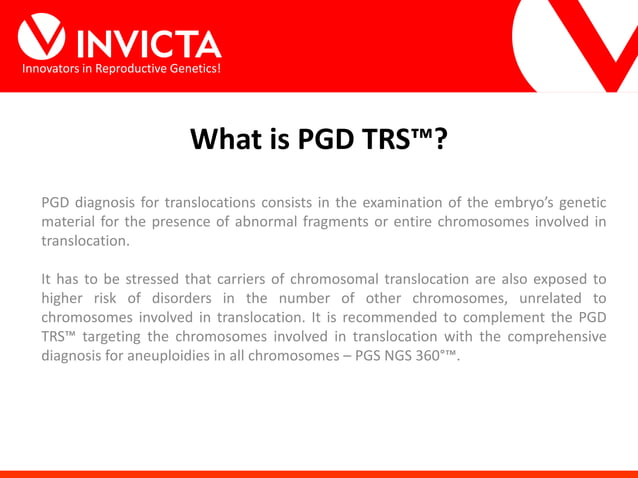 PGD TRS™. Pre-implantation diagnosis for translocations. | PPTX | Infertility | Reproductive Health