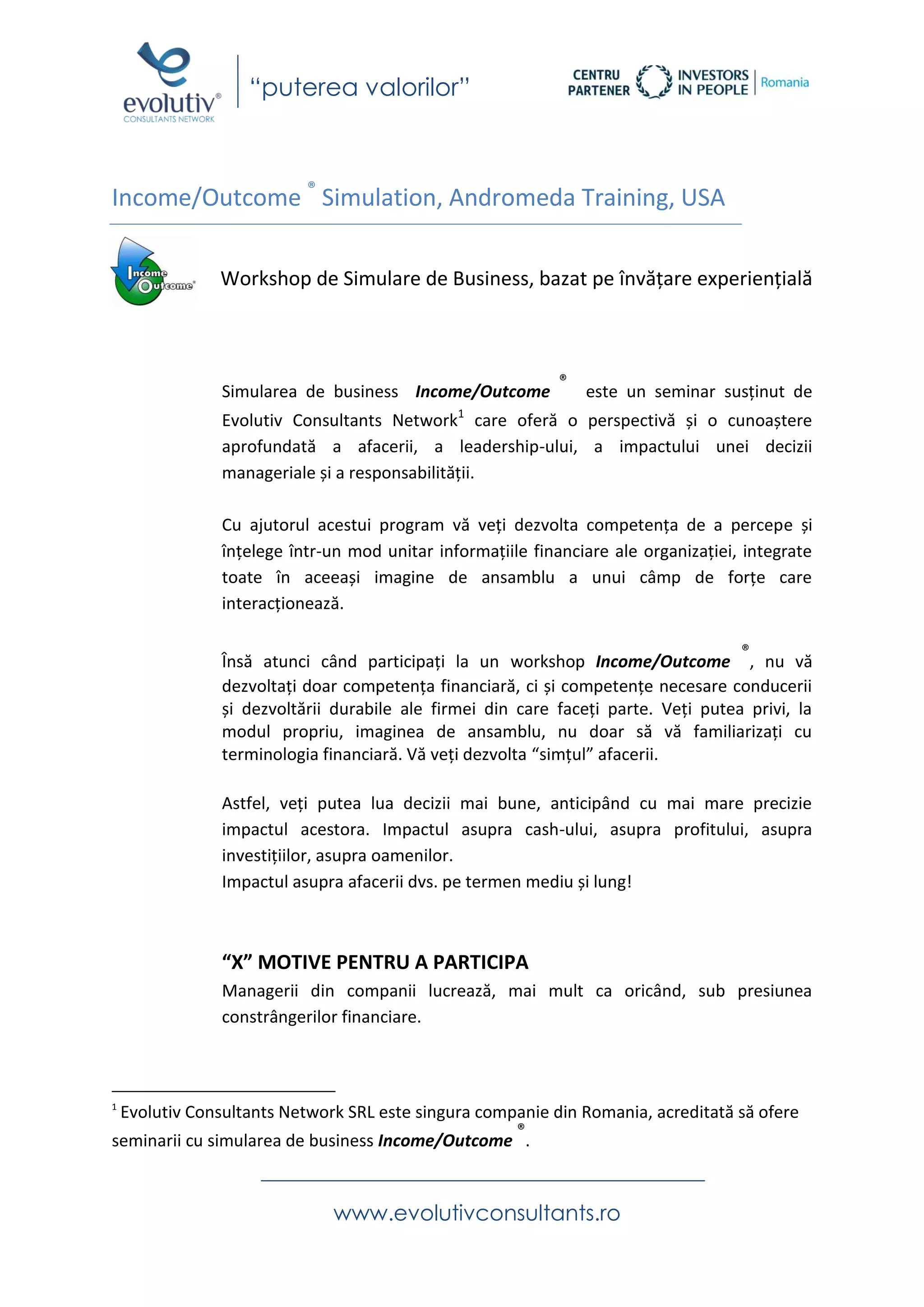 Prezentare income-outcome Evolutiv | PDF