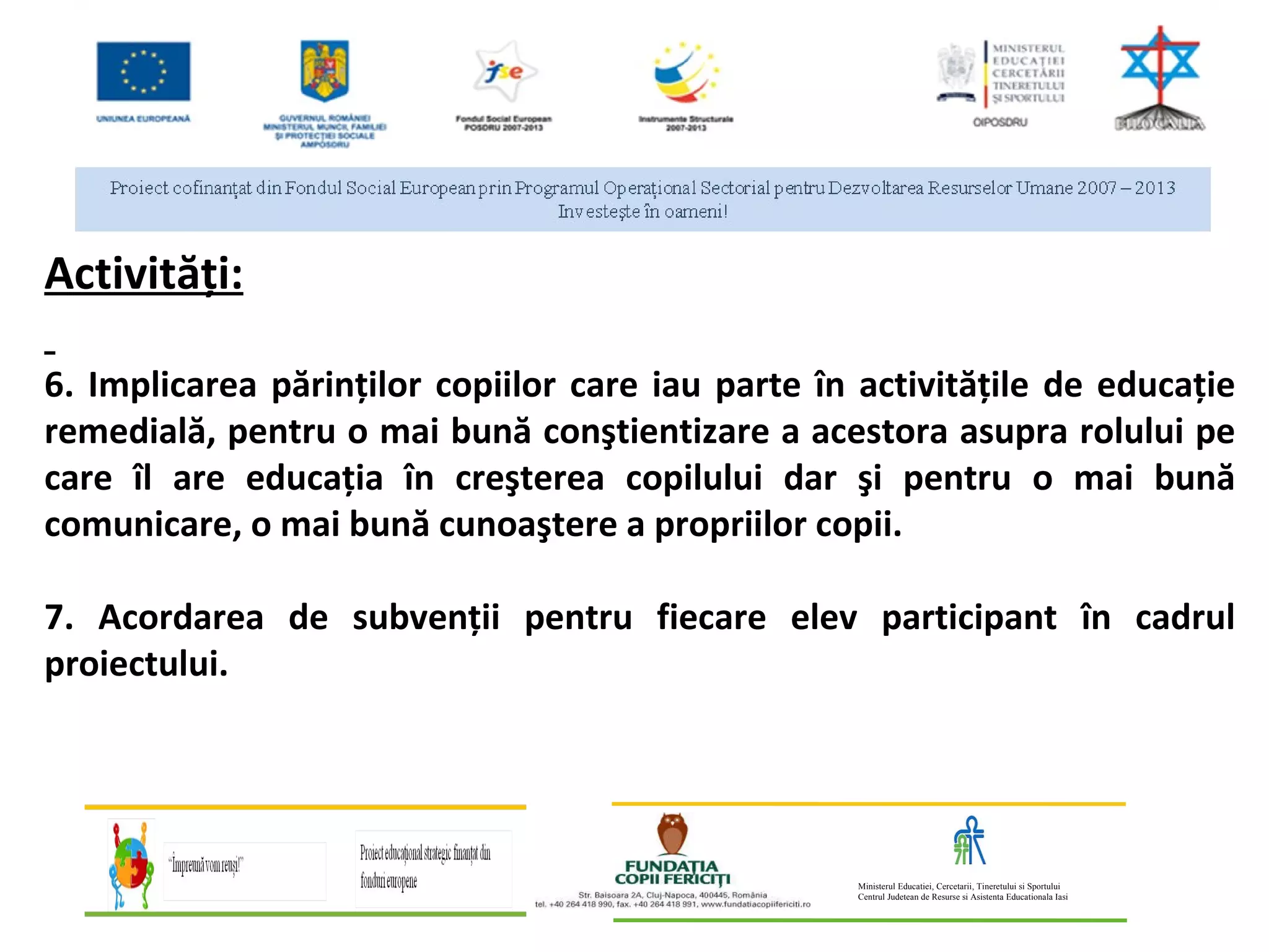 Proiectul IMPREUNA VOM REUSI | PPT