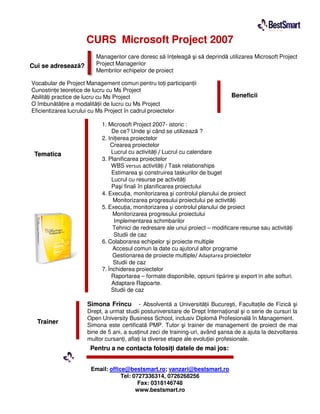 Prezentare Curs Microsoft Project 2007 | PDF