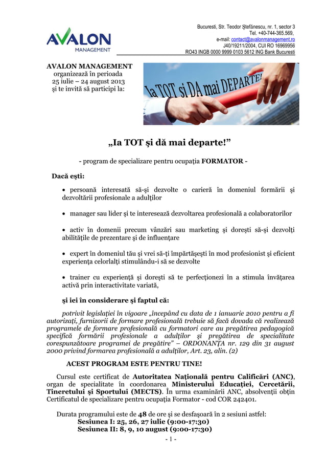 Prezentare program formator | DOC