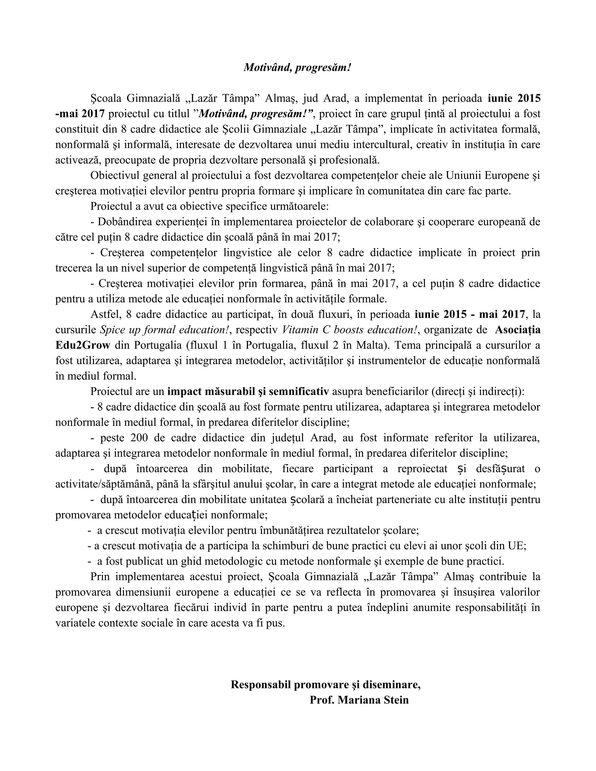 Motivand, progresam! | DOC