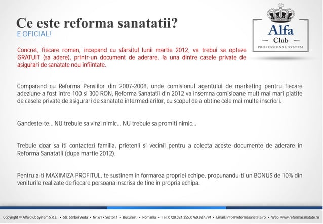 (www.reformasanatate.ro) Reforma Sanatatii - prezentare scurta Alfa ...