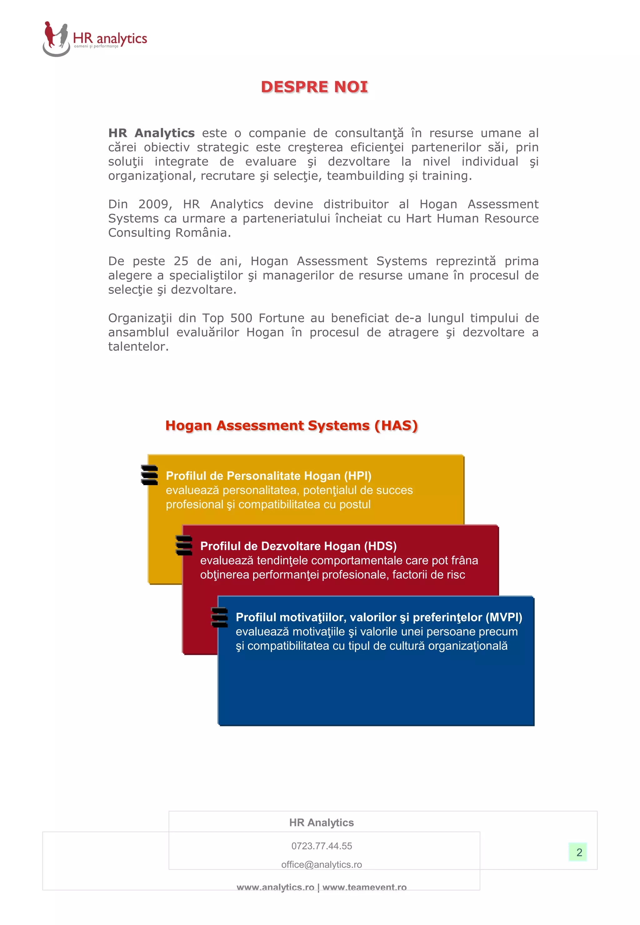Prezentare Solutii De Evaluare HOGAN ASSESSMENT SYSTEM - HR Analytics | PDF