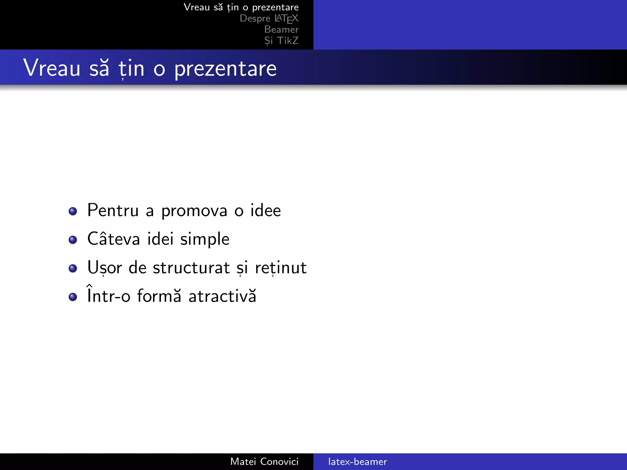 Prezentari cu LaTeX si clasa Beamer (lightning talk) | PDF