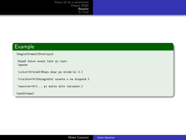 Prezentari cu LaTeX si clasa Beamer (lightning talk) | PPT