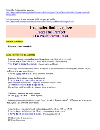 Prezentul perfect in engleza | DOC