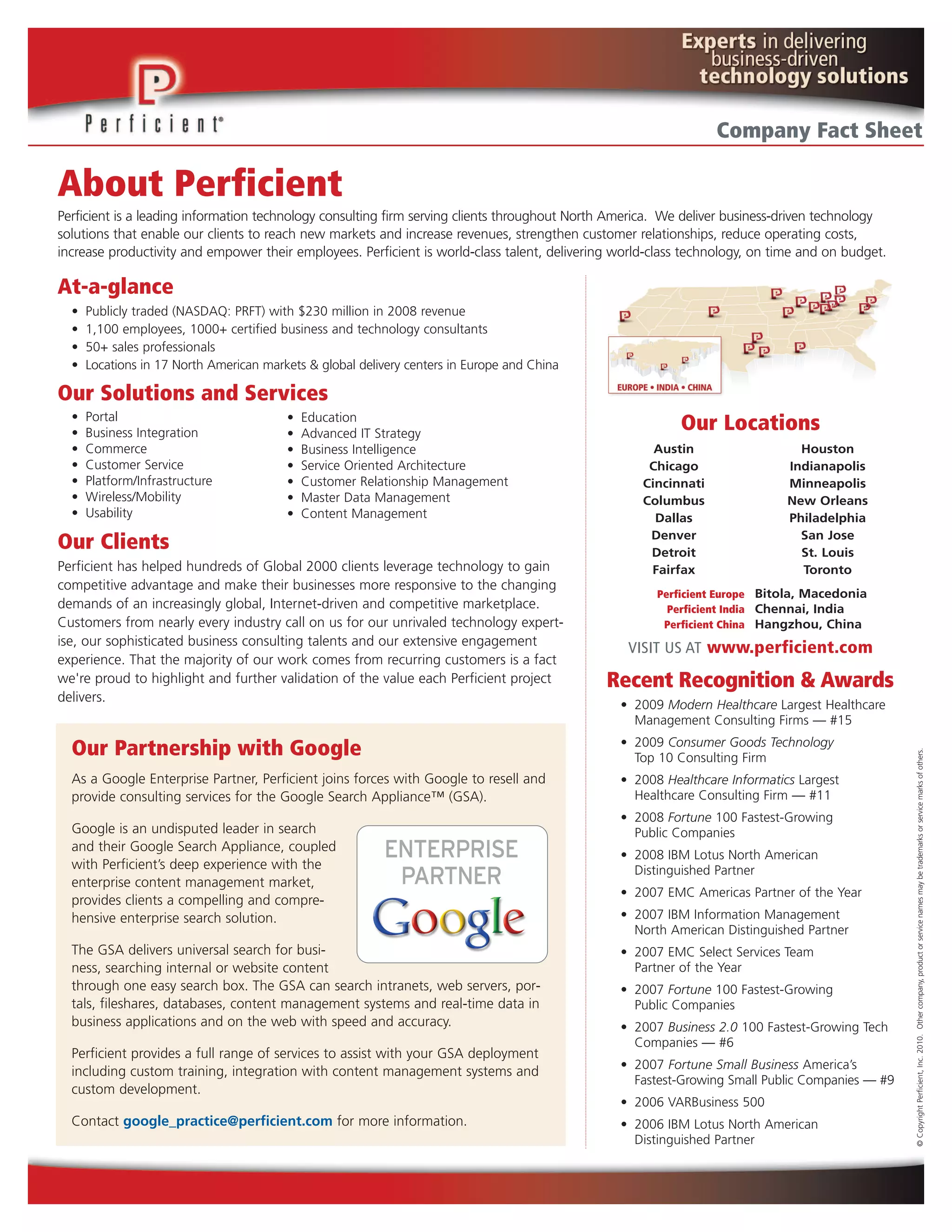 Perficient / Google Fact Sheet - Partner | PDF