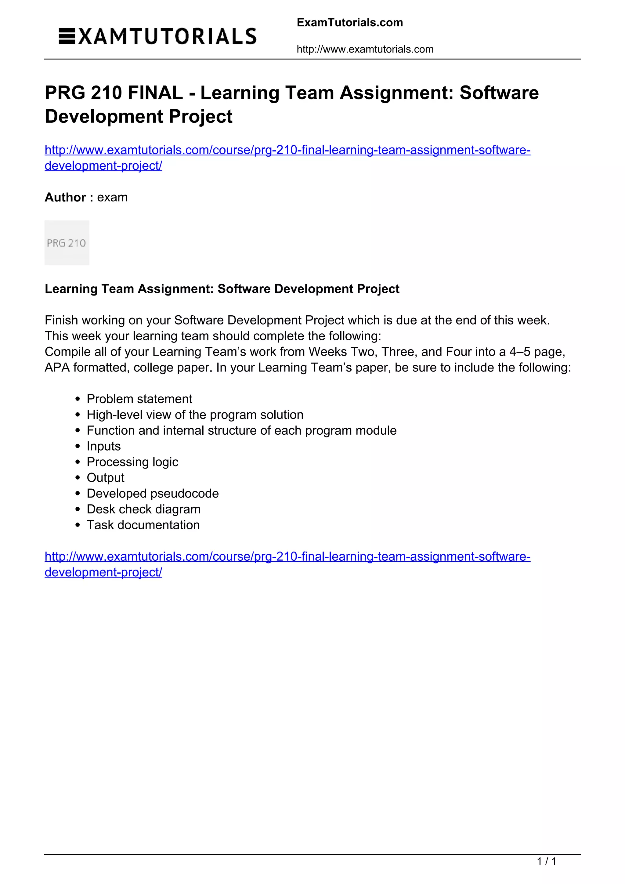 Prg 210-final-learning-team-assignment-software-development-project | PDF