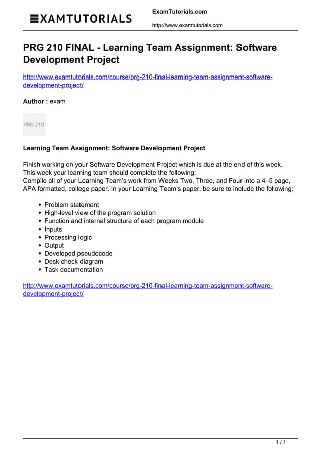 Prg 210-final-learning-team-assignment-software-development-project | PDF
