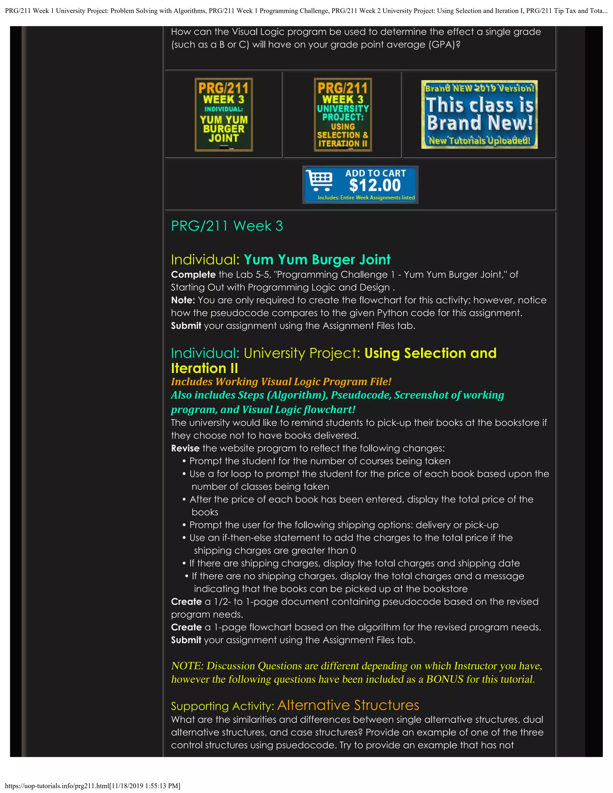 PRG/211 ENTIRE CLASS UOP TUTORIALS | PDF