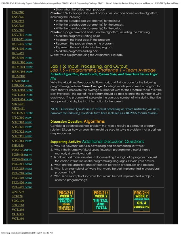 PRG/211 ENTIRE CLASS UOP TUTORIALS | PDF