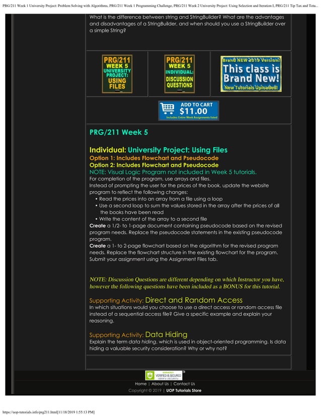 PRG/211 ENTIRE CLASS UOP TUTORIALS | PDF