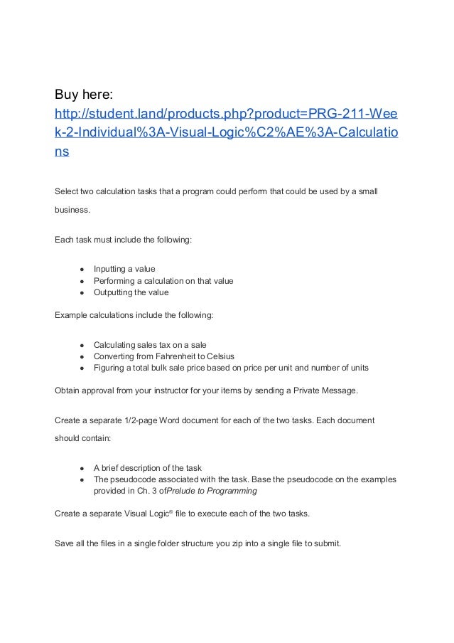 Prg 211 Week 2 Individual Visual Logic® Calculations
