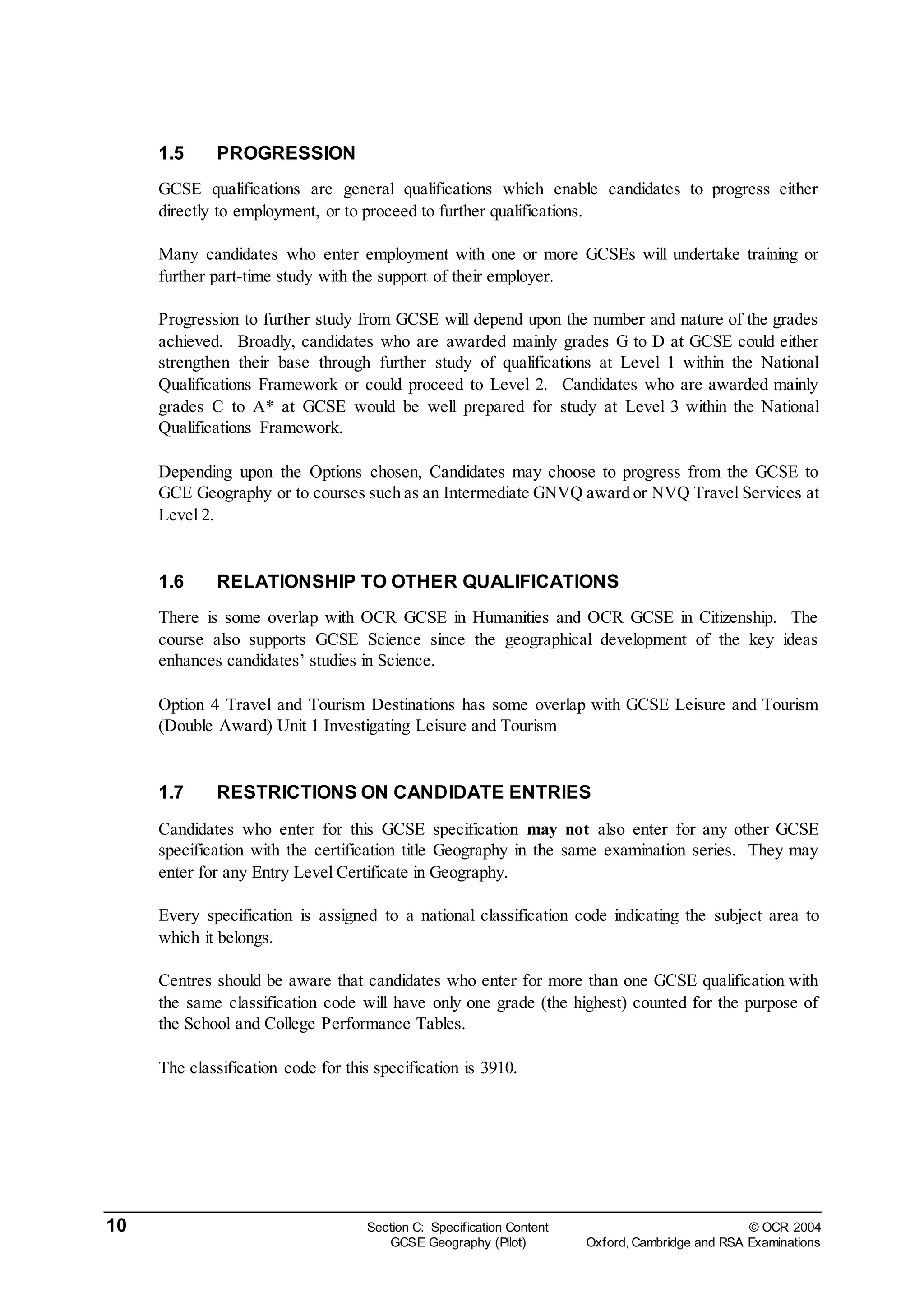 OCR GCSE Pilot Specification 2005 | DOC