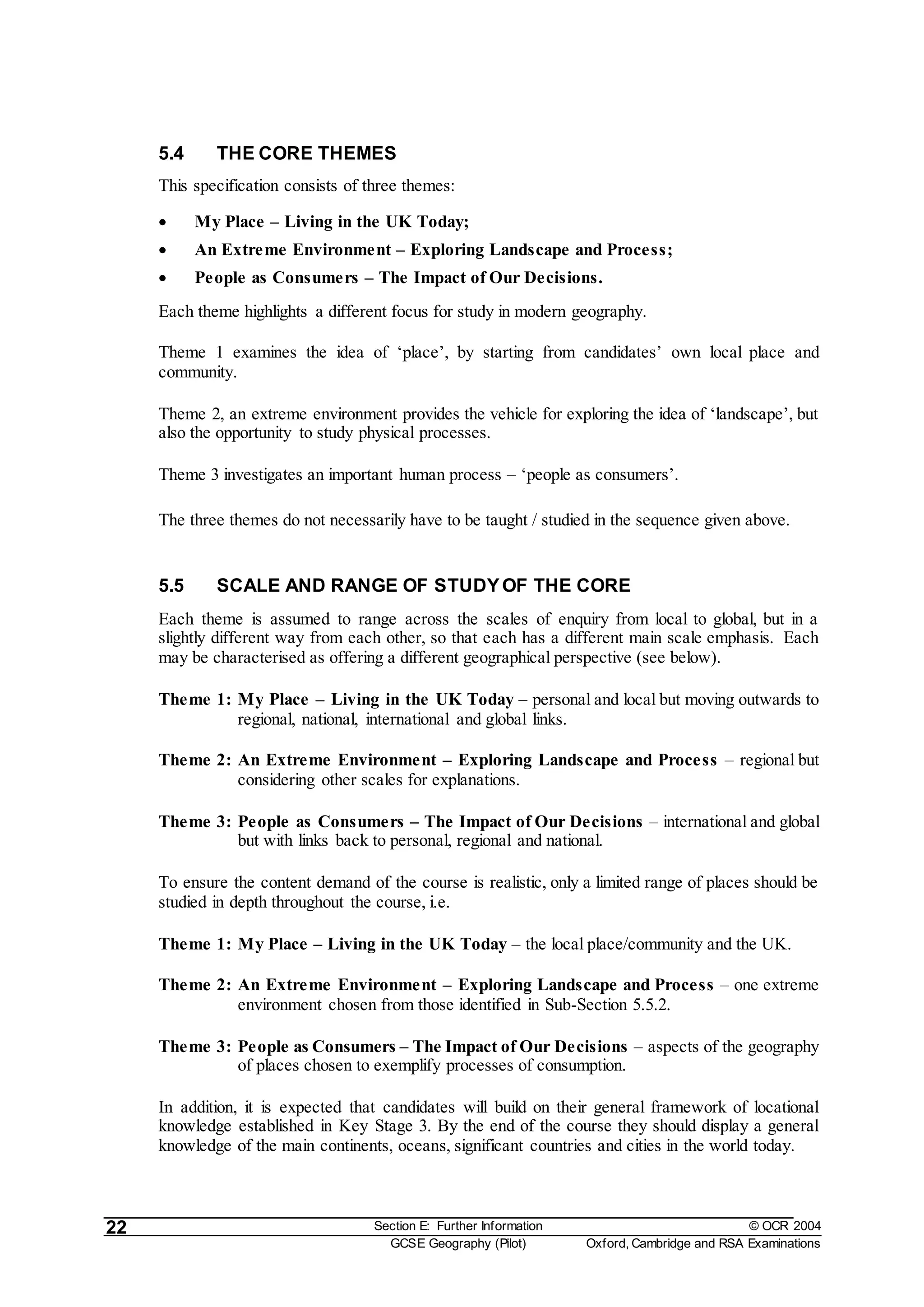OCR GCSE Pilot Specification 2005 | DOC