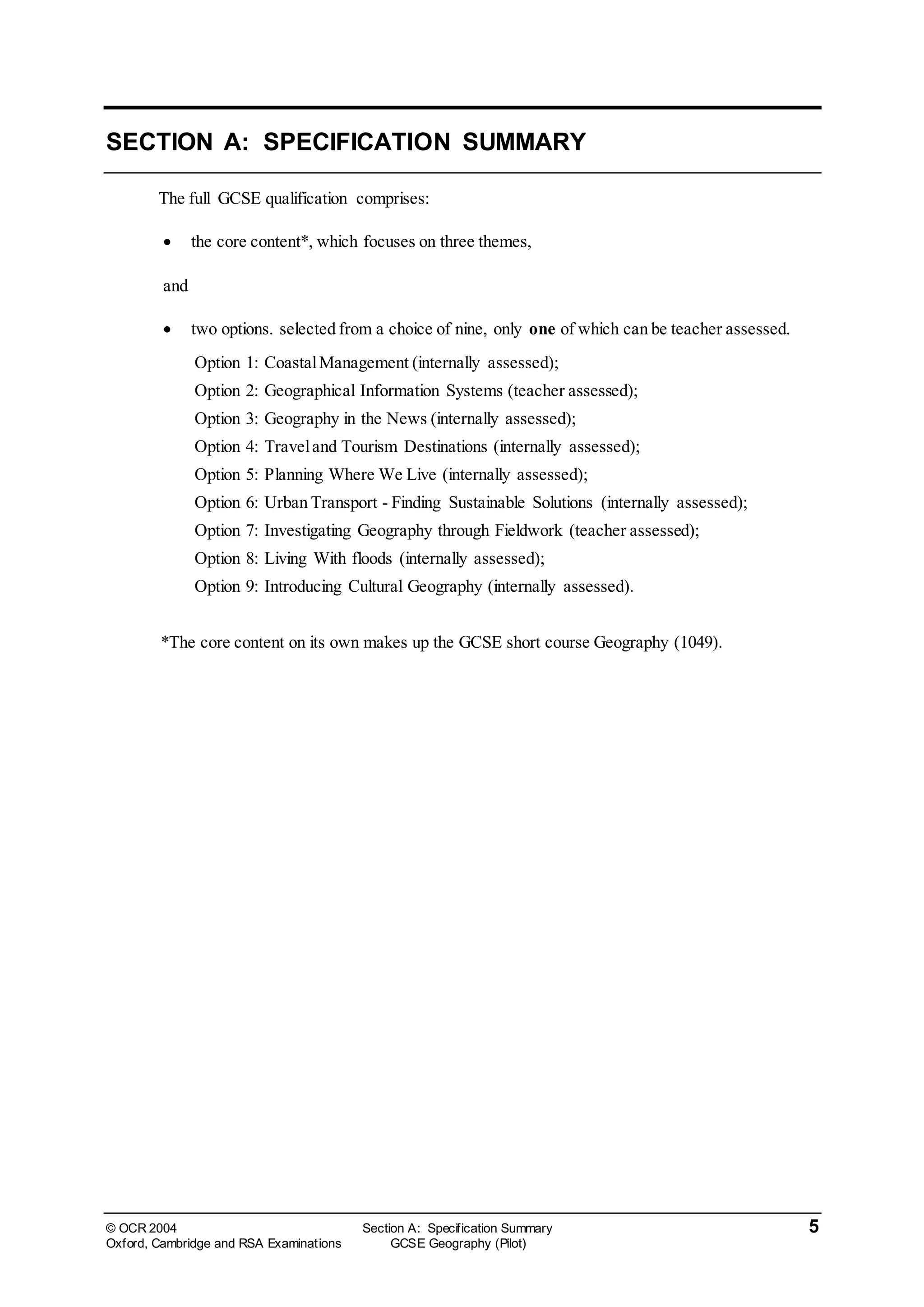 OCR GCSE Pilot Specification 2005 | DOC