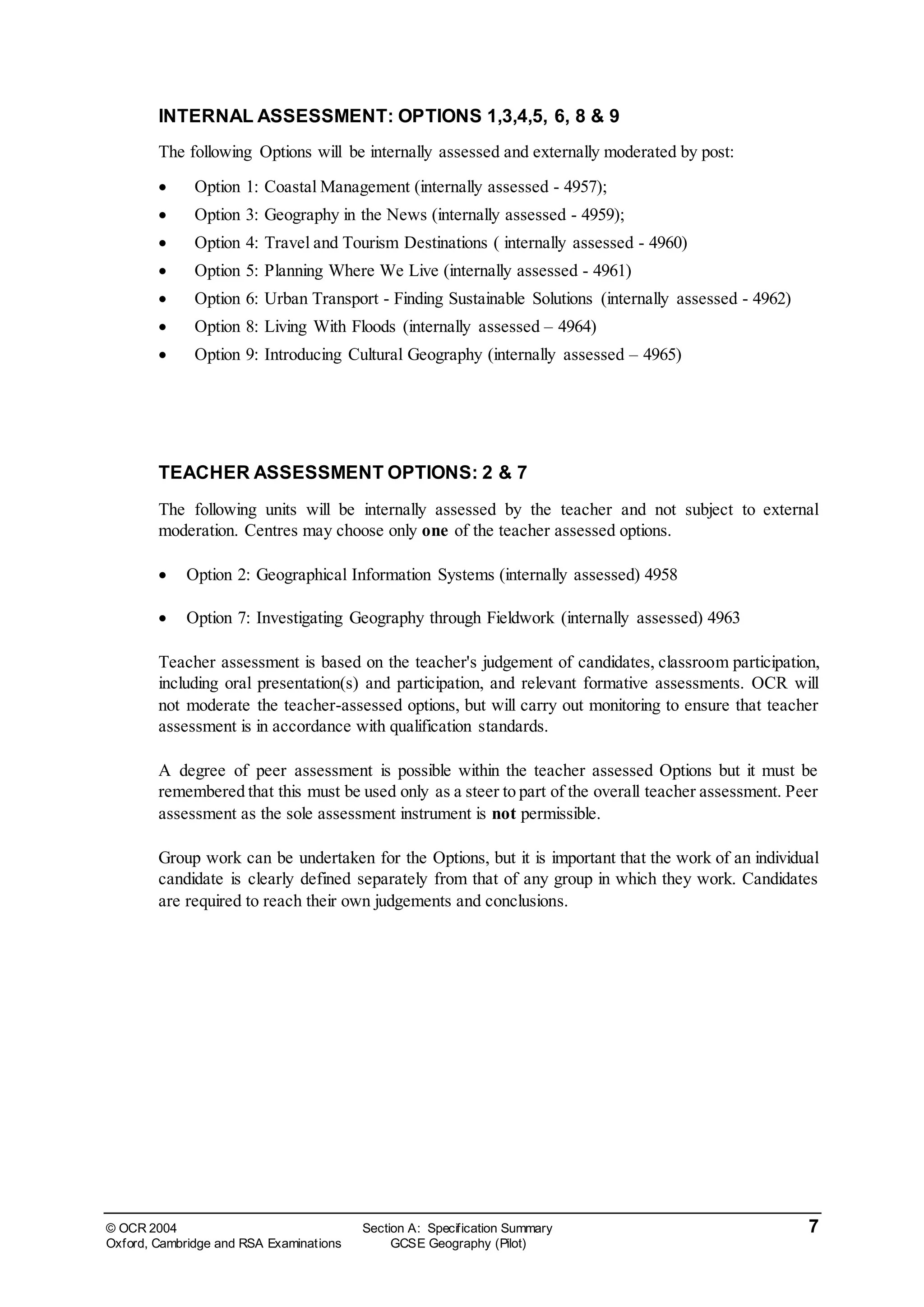 OCR GCSE Pilot Specification 2005 | DOC