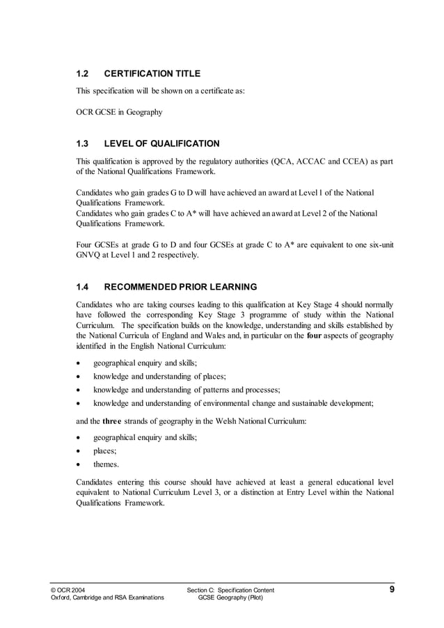 OCR GCSE Pilot Specification 2005 | PDF