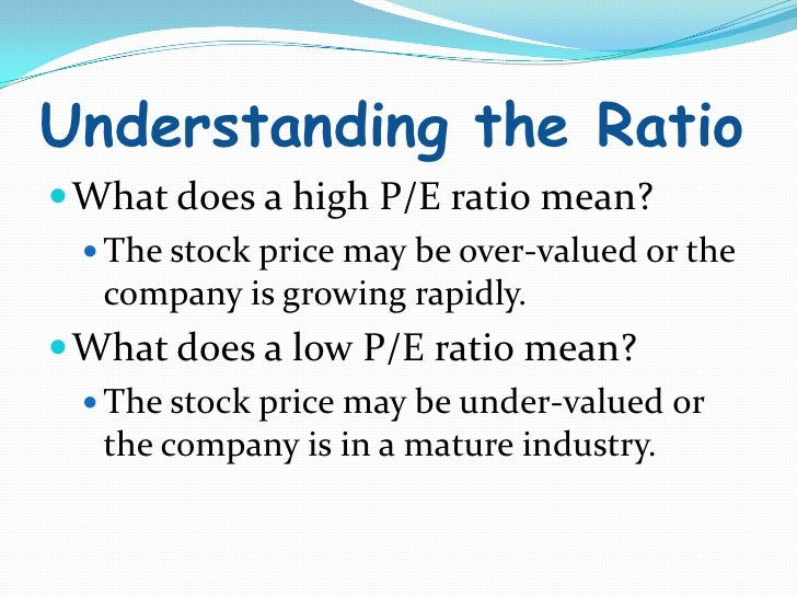 Price Earnings Ratio Price Earnings Ratio