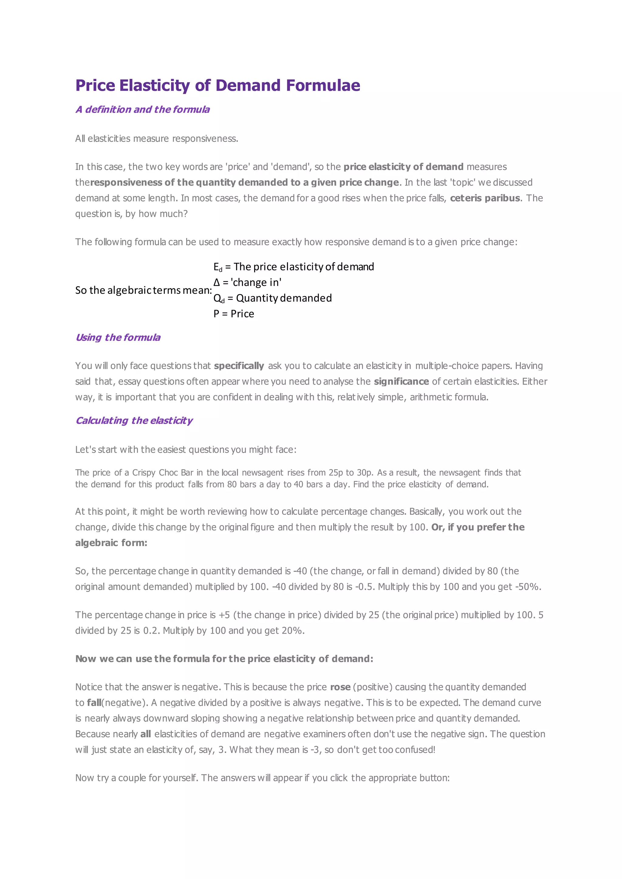 Price elasticity of demand | PDF