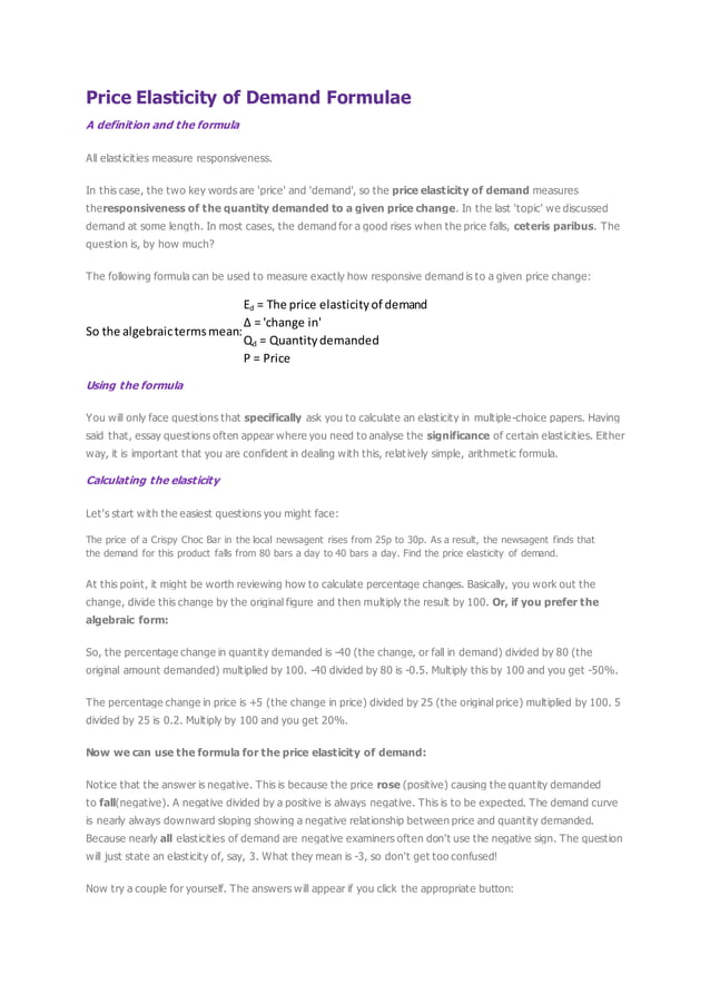 Price elasticity of demand | PDF