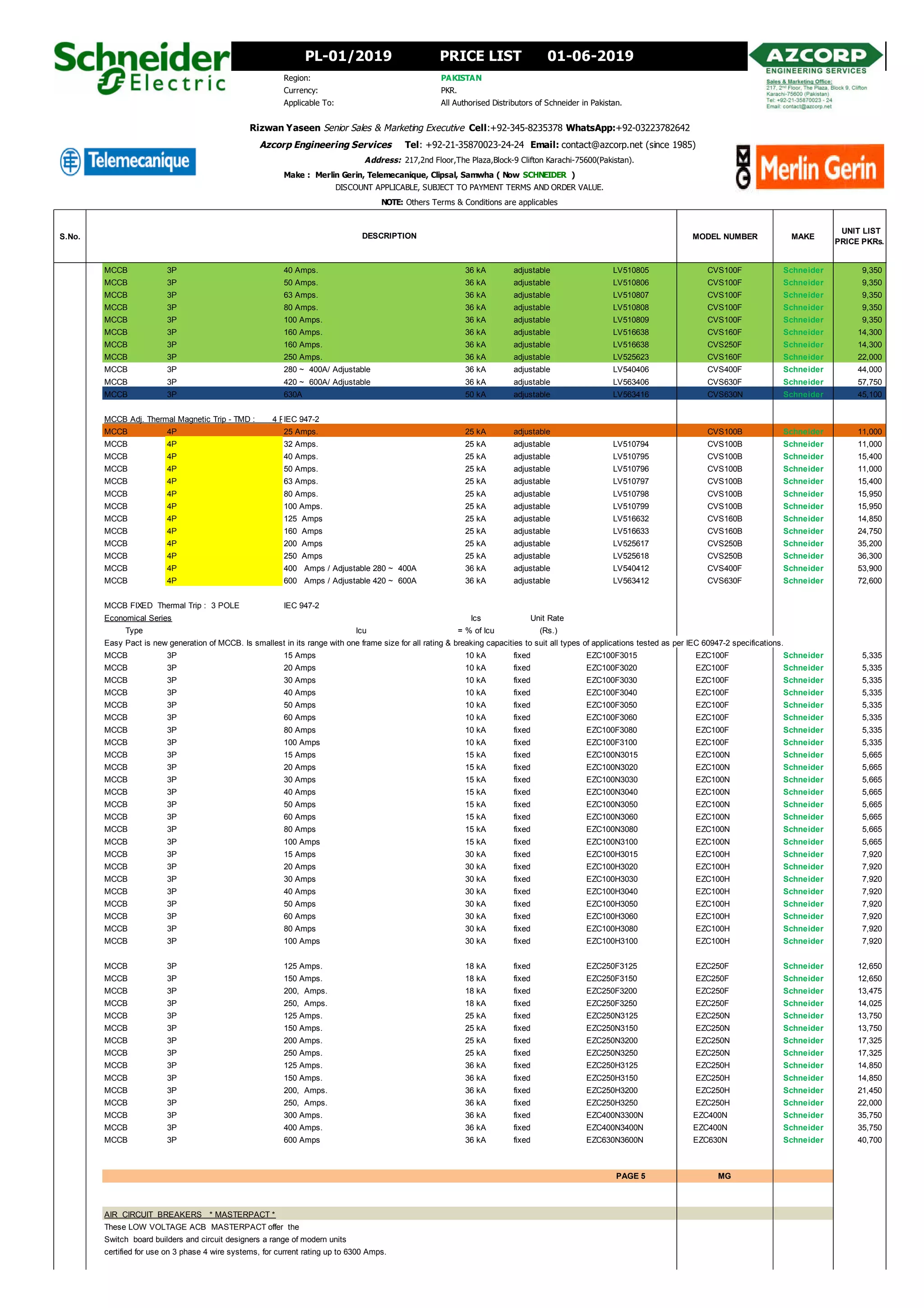 Price list 2019 lv stocking schneider pak | PDF