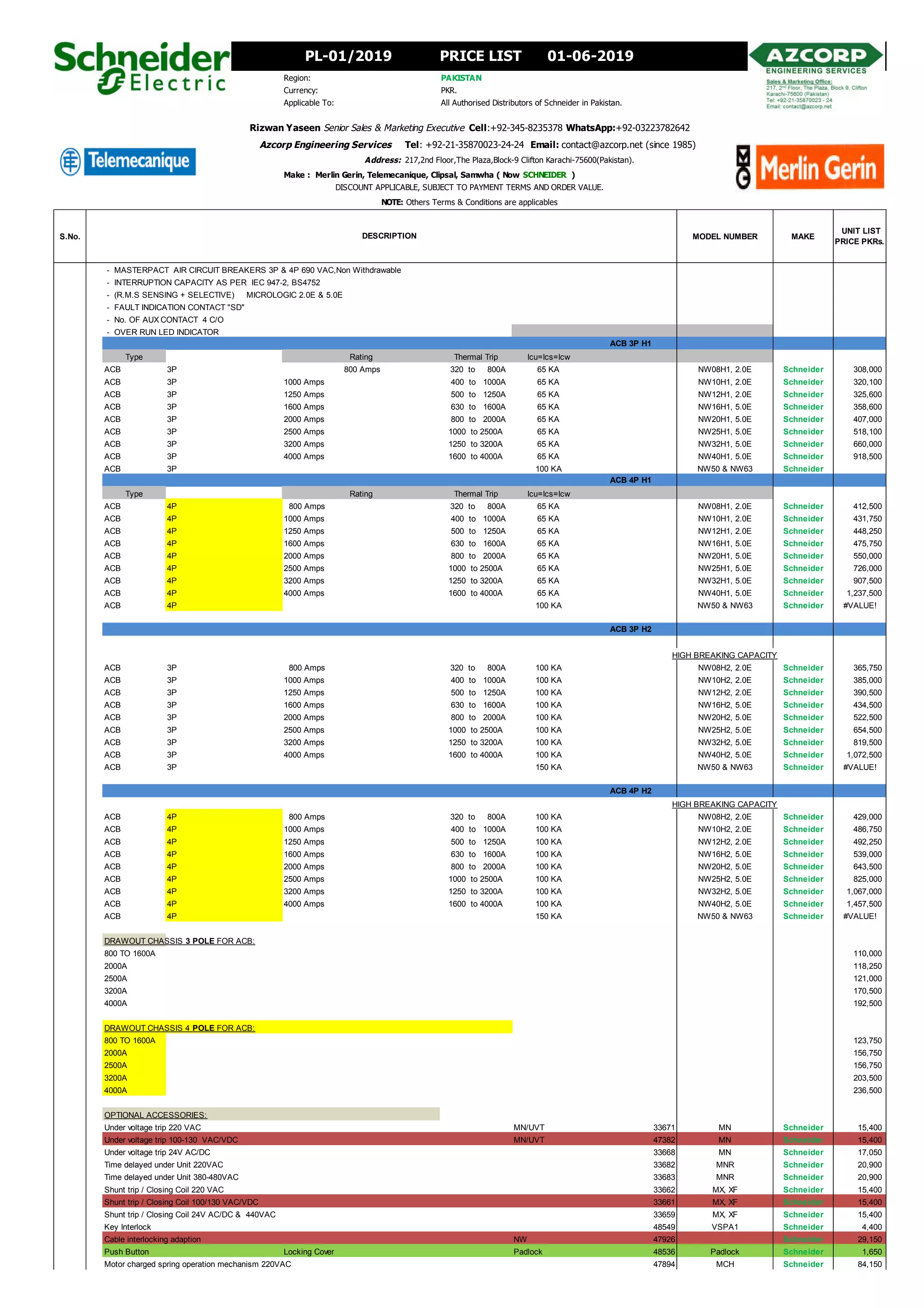 Price list 2019 lv stocking schneider pak | PDF