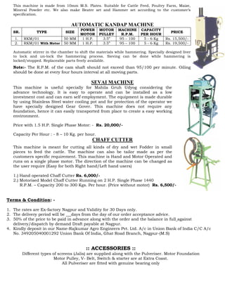 Price List Of Pulverisers,Kandap Machine,Sevai M | PDF